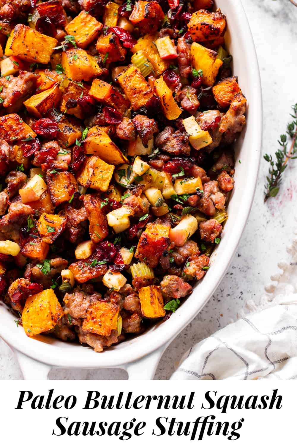 Butternut Sausage Paleo Stuffing with Apples & Cranberries