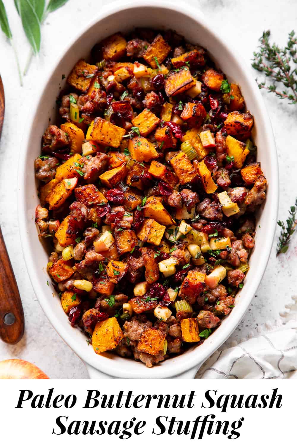 Butternut Sausage Paleo Stuffing with Apples & Cranberries