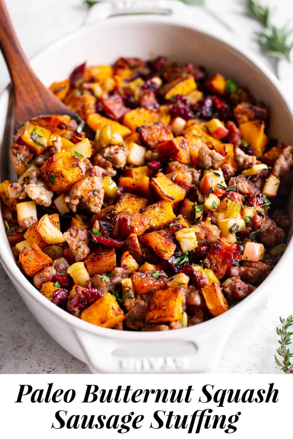 Butternut Sausage Paleo Stuffing with Apples & Cranberries