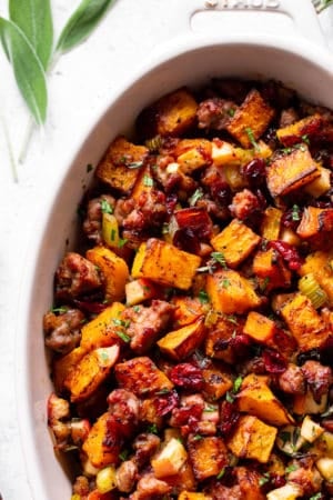 Butternut Sausage Paleo Stuffing with Apples & Cranberries