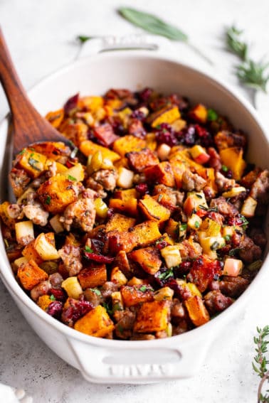 Butternut Sausage Paleo Stuffing with Apples & Cranberries