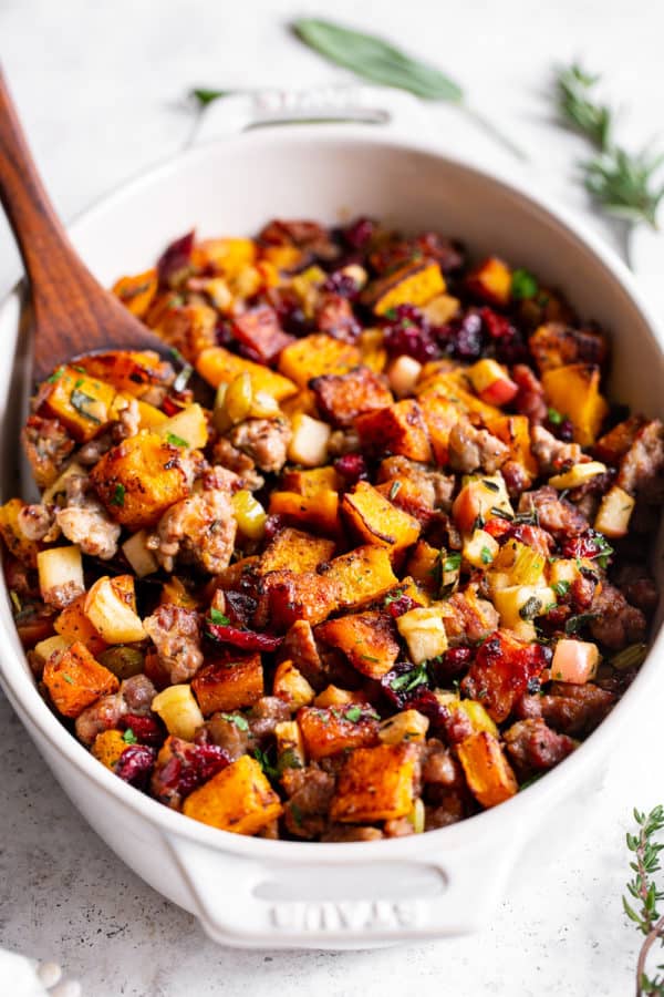 Butternut Sausage Paleo Stuffing with Apples & Cranberries