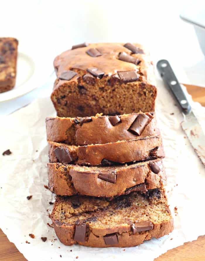 Almond Butter Chocolate Chunk Banana Bread {Paleo}