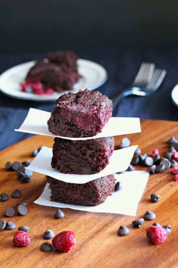 Dark Chocolate Raspberry Fudge Brownies {Paleo}