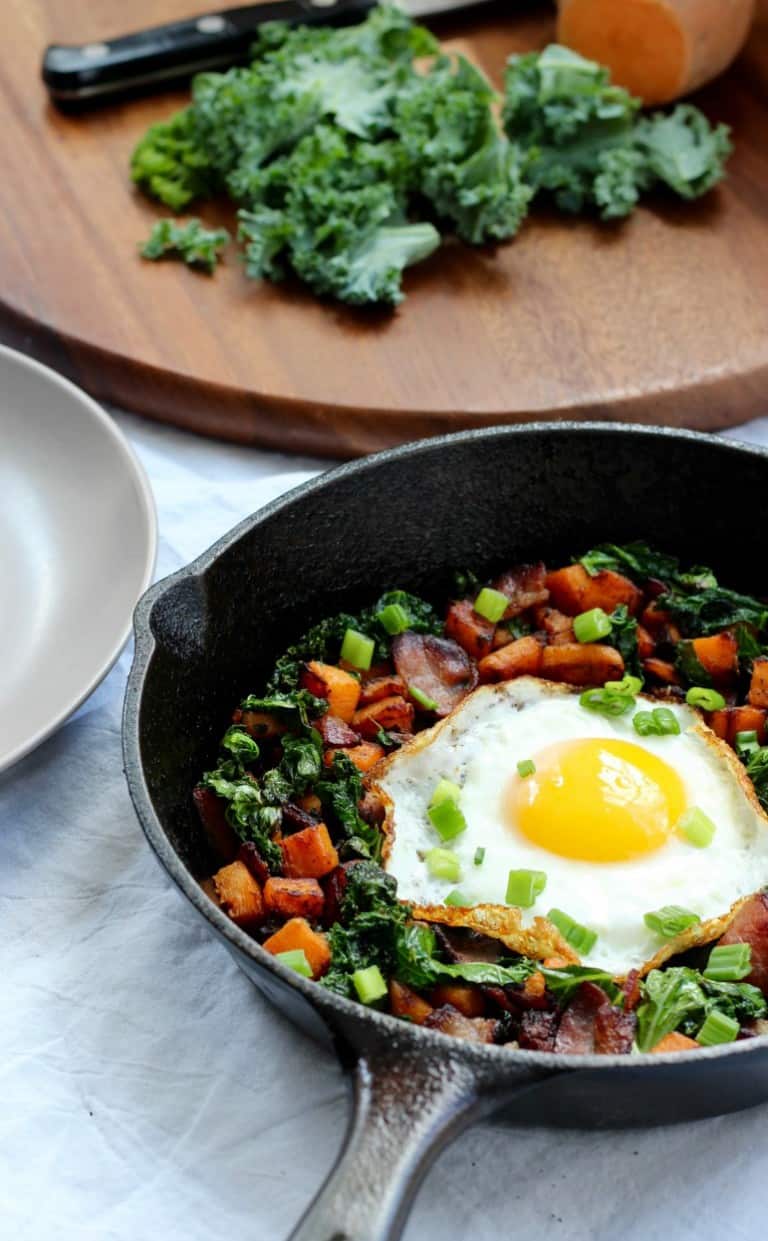 Sweet Potato Bacon Kale Hash For One {Paleo & Whole30}