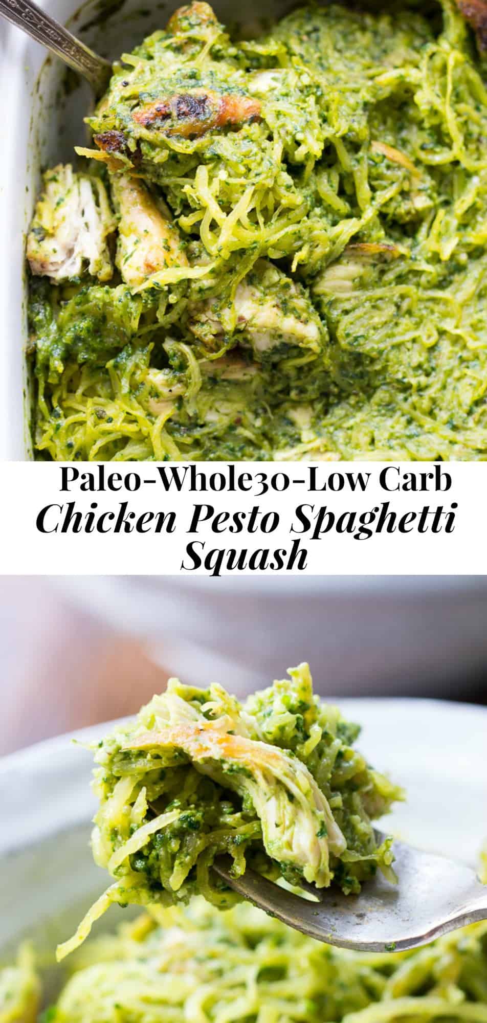 Chicken Pesto Paleo Spaghetti Squash {Whole30, Low Carb}