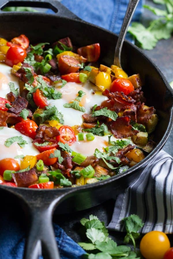 Sweet Potato Hash with Bacon and Summer Veggies {Paleo & Whole30}