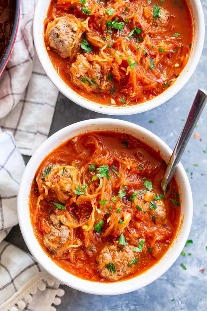 Paleo Spaghetti and Meatball Soup {Whole30}