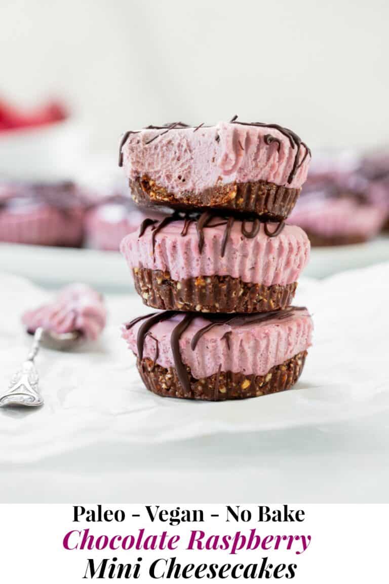 Chocolate Raspberry Mini Vegan Cheesecakes {Paleo, No Bake}