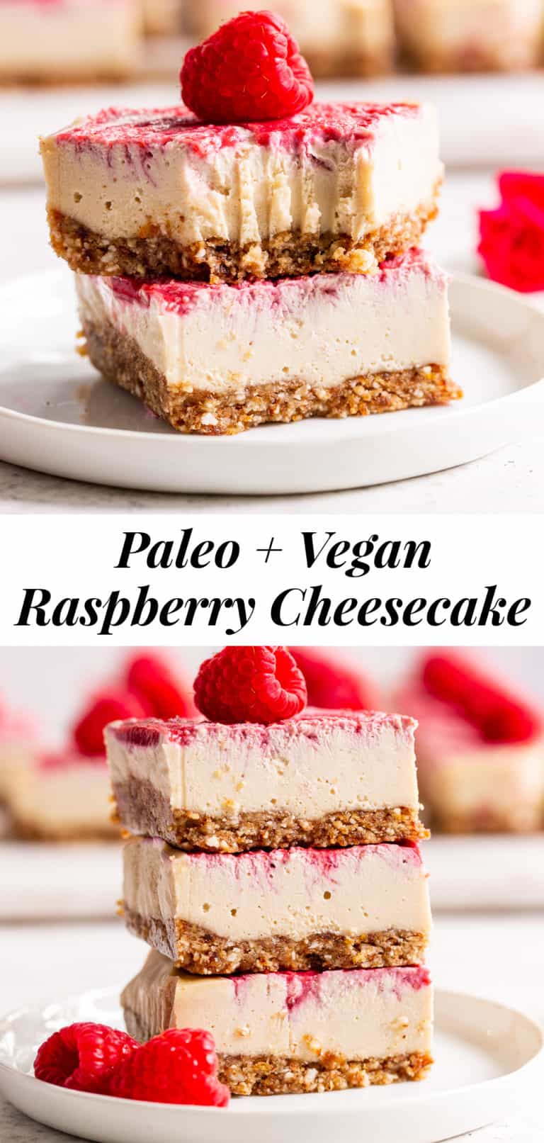 No-Bake Raspberry Cheesecake Bars {Paleo, Vegan}